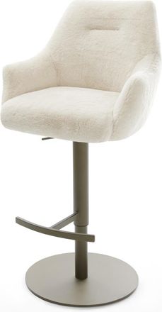 DELIFE Barstuhl Alja-Flex Pl&uuml;sch Creme-Wei&szlig; Drehfu&szlig; h&ouml;henverstellbar Metall Titanfarben Taschenfederkern, Barst&uuml;hle