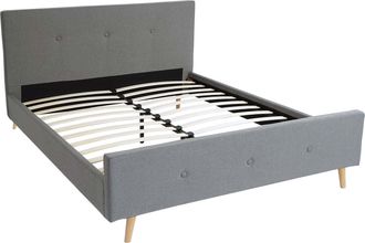 Mendler Polsterbett HWC-J98, Bett Doppelbett Bettgestell mit Lattenrost, Massivholz - 160x200cm grau