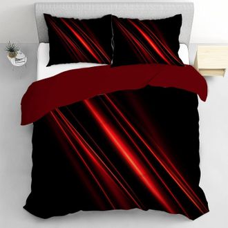 Generic Leuchtende Streifen Bettw&auml;sche 140x200 3teilig Bettbezug 140 x 200 cm Schwarz Rot Bettbez&uuml;ge Set Weich Atmungsaktiv 3D Wendebettw&auml;sche mit 2 Kissenbez