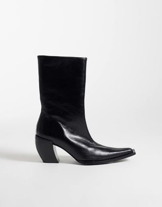 Asos Renzo Premium-Leder Western-Stiefel in Schwarz