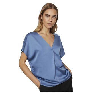 Vila Damen Viellette V-Neck S/S Satin Top-Noos Kurzarmbluse 14089239,Coronet Blue,44