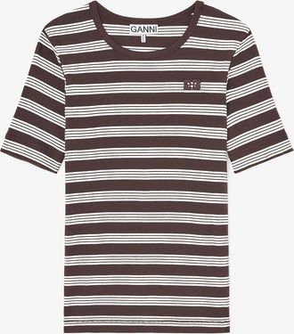 Ganni braun Gestreiftes T-Shirt Bio-Baumwolle - Gr&ouml;&szlig;e XXS