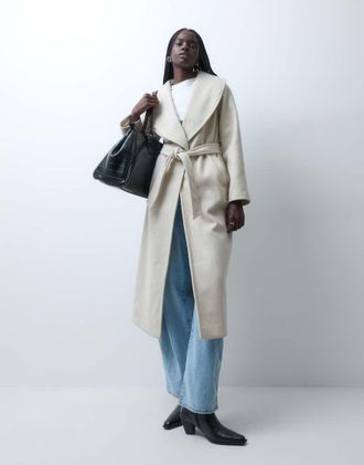 Vero Moda veste longue habill&eacute;e ceintur&eacute;e en m&eacute;lange avoine-Neutre