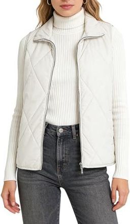 Generic Gilet matelass&eacute; sans manches pour femme avec fermeture &eacute;clair et col montant rembourr&eacute;, blanc, XXL