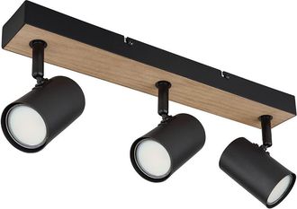 Globo Lighting Deckenlampe Deckenleuchte Schlafzimmerleuchte 3-flammig Spotleiste Strahler schwenkbar, Metall Holz, schwarz, GU10, LxBxH 41x6x13,5 cm