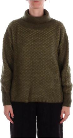 Manila Grace Femme, Pulls, Vert, Taille: 40 FR Pull Col Montant avec Logo au Dos