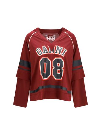Ganni Womens Long-Sleeve T-Shirt Cocora Port Royale Polyester Sweatshirts Sweater