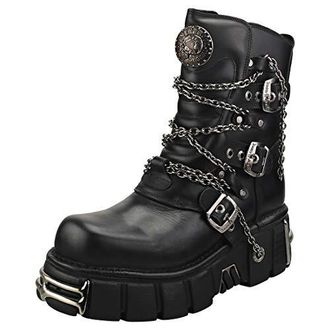 New Rock Shoes - Chained Black Leather Low-Cut Boots UK 7.5 / Black
