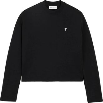 Ami Femme, Tops, Noir, Taille: 36 FR De Coeur Cropped SweaT-shirt