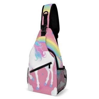 Generic Sacoche Tactique Nuage Rainbow Cheval Roses Mers Mignon Casual Sac Bandouli&egrave;re Multifonction Crossbody Bag pour &eacute;cole Cyclisme Randonn&eacute;e