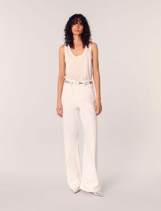Maje Jean Large &Agrave; D&eacute;tails Strass&eacute;s - Blanc - Taille 36 - Maje