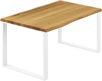 Lamofootwear Manufaktur Esstisch Küchentisch Schreibtisch Couchtisch aus Massivholz, mit Baumkante 120x60x76 cm (AxBxH), Modern, Rustikal/Weiss, LCB-01-A-003-9016M