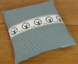 Matches 21 Kissen-Bezug in 40x40 cm f&uuml;r Deko-Kissen Sofa-Kissen - Baumwolle Kissen-H&uuml;lle RESI im Landhaus-Stil Hirsch gr&uuml;n wei&szlig; kariert - Waschbarer Rei&szlig;verschlu