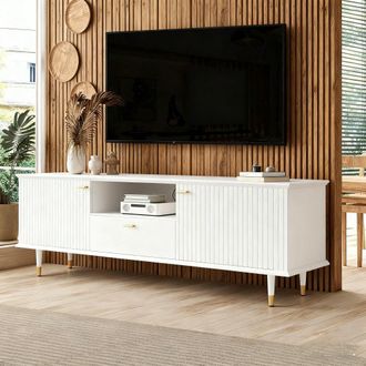Generic TV-Schrank mit offenen Fächern & Schubladen in lackierter Strukturoberfläche, inkl. Soft-Close-Scharnieren (White)
