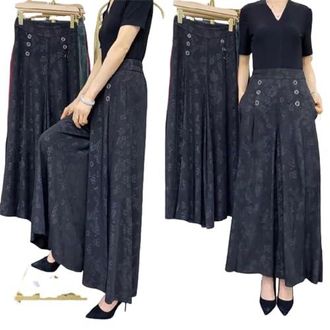 Generic Designable Ice Silk Palazzo Pantalon Palazzo Cool & Confortable Pantalon Palazzo Taille Haute Floral Pantalon Plage pour Femme, Pantalon 9 Points, Noi