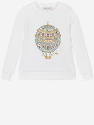Atelier Choux Girls Hot Air Balloon Knit Sweater White Cotton
