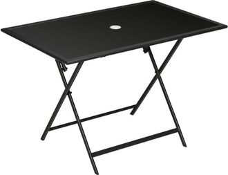 OUTSUNNY Table de jardin pliable 6 places - espace parasol - dim. 110 x 70 x 70 cm - m&eacute;tal &eacute;poxy plateau verre tremp&eacute; noir