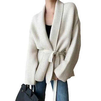 Generic Cardigan en tricot pour femme avec ceinture - Cardigan ample surdimensionn&eacute; - Kaki uni - Chaud - &Agrave; lacets - Manteaux tendance, Abricot, taille unique