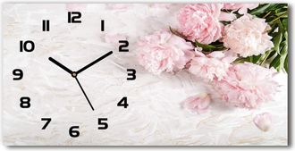 Tulup Wanduhr aus Glas 60x30 cm Glas Uhr Bild Glasuhr Gehärtetes Glas Küchenuhren - Schwarze Zeiger - Pfingstrosen