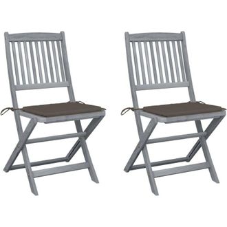 vidaXL Klappbare Gartenst&uuml;hle 2 Stk. mit Kissen Massivholz Akazie vidaXL