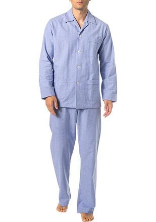 Derek Rose Herren Pyjama blau Baumwolle unifarben