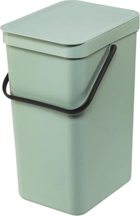 Brabantia Sort & Go Abfalleimer mit Deckel 16 L (hellgr&uuml;n), platzsparender Pfandsammler mit Griff, abnehmbarer, feststellbarer Deckel, leicht zu reinigender gro