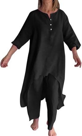 Generic Ensemble de pyjama blanc boutonné pour femme - Ensemble de vêtements de détente irréguliers pour femme - Jambe large - Survêtement 2 pièces pour femme