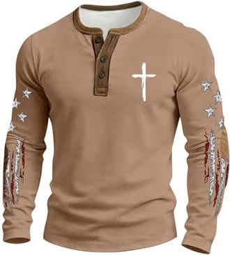 Generic Sweat-shirt &agrave; manches longues pour homme - Col en V - Col en V - Demi-bouton - Confortable - Respirant - Pour la course &agrave; pied en plein air, kaki, XXL