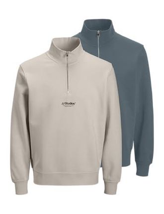 Jack & Jones Quarter Zip Hn 2pk MP Jjesoho Lot de 2 Sweat-Shirts zipp&eacute;s pour Homme, temp&ecirc;te
