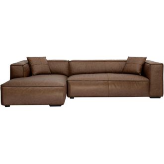 Miliboo Canap&eacute; dangle gauche vintage 4-5 places en cuir marron et bois noir COBAIN