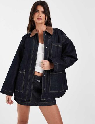Jack & Jones Denim-Barnjacke mit Cordkragen in dunkler Waschung-Marineblau