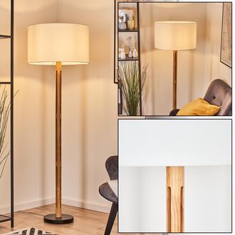 HOFSTEIN Stehleuchte Flemming, Stehlampe aus Metall/Holz im modernen Boho-Design, Schirm aus Stoff, Ø 50 cm, 158 cm, E27, mit Fußschalter - Wohnzimmer, Schlafz