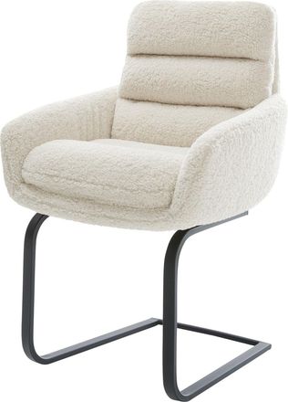 DELIFE Schwingstuhl Abelia-Flex mit Armlehnen Freischwinger flach Schwarz Teddystoff Beige