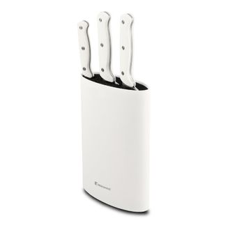 Bergner NATURALLY - 4er-Set Edelstahlmesser - Chef 20 cm, Santoku 17,5 cm, Multitasking 12,5 cm - Blockschutz - weißer Soft Touch Griff - Handwäsche empfohlen