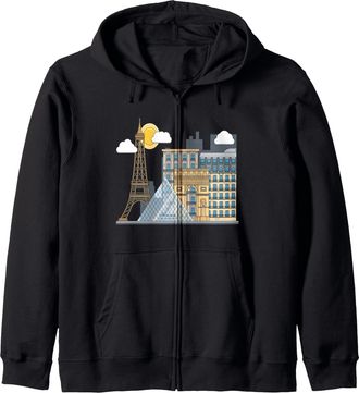 Paris Die ber&uuml;hmten Geb&auml;ude von Paris - der Eiffelturm - Louvre Kapuzenjacke