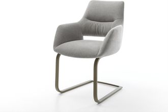 DELIFE Freischwinger Yago-Flex mit Armlehnen Strukturstoff Soft Grau Freischwinger flach Effektfinish Titan Taschenfederkern, Esszimmerstühle