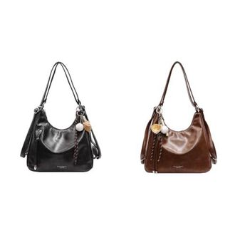 Generic Sac &agrave; bandouli&egrave;re en cuir PU avec pendentif, grande capacit&eacute;, sac &agrave; main vintage pour voyage et usage quotidien, Noir/marron, 14.96x8.66x5.12inch