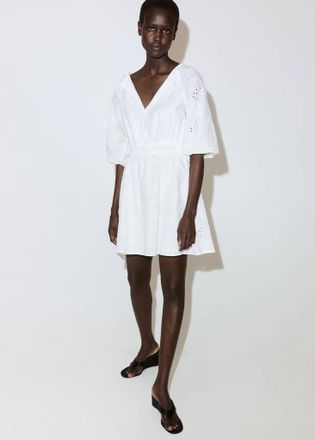 Mango Kurzes Kleid mit Stickerei wei&szlig; - Damen - XL - MANGO