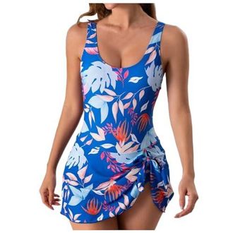 Generic Maillot De Bain Femme 1 Pieces Ventre Plat,Maillot De Bain Femme Sexy Push Up Maillot de Bain Jupette Col en V Rembourr&eacute; Swimwear avec Jupe &agrave; Cordon d