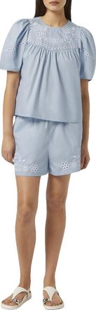 Scotch & Soda Damen Placed Broderie High-Rise Shorts, Shirting Blue, L EU