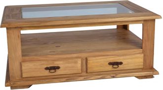 MiaMöbel Couchtisch Mexico Möbel 110x48x75 cm Landhausstil Glas Massivholz Pinie Honig