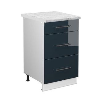 Vicco K&uuml;chenschr&auml;nke Fame-Line, Dunkelblau Hochglanz, 50 cm, ap Marmor