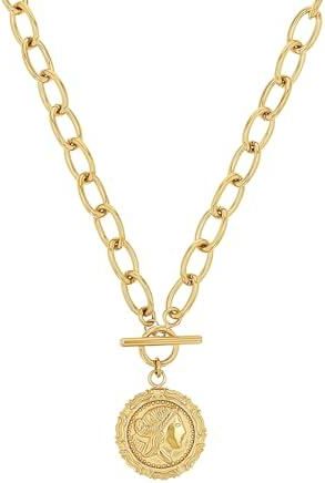 Noelani Chaîne avec pendentif Acier inoxydable Collier pour femme, 42 cm, Or, Monnaie, Livré en boîte cadeau de bijoux