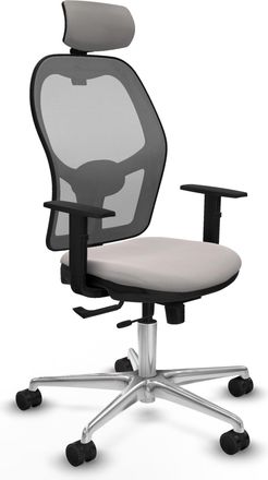 Piqueras y Crespo Ergonomischer Stuhl mit 1D-Armen, h&ouml;henverstellbare Lendenwirbelst&uuml;tze und h&ouml;henverstellbares Kopfteil, Grau/Wei&szlig;