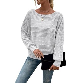Generic Femmes Doux Solide Batwing Casual Col Rond Pull Haut Manches Longues Haut Business Casual Blousesfall Fashion, gris clair, 3XL