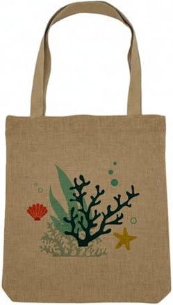 Fabulous Sac Shopping Tote Bag Aspect Lin - Corail Minimaliste Tropical Exotique Jungle Mer Plong&eacute;e - Sac de Courses Toile Epaisse 360g Beige Naturel Cabas Por
