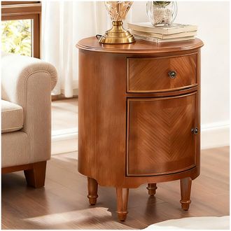 Generic Nachttisch aus Holz mit Stauraum, Sofa-Beistelltisch, runder Aufbewahrungsschrank for Schlafzimmer, Wohnzimmer und Schrank, rustikale Holzoptik(Brown)