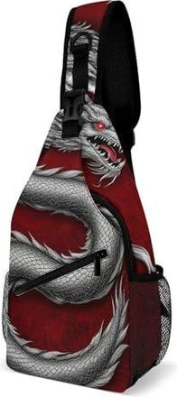 Generic Antivol Sacoche Tactique Art du dragon chinois rouge Sacs à Bandoulière Multifonction,Mode Sac à Dos Militaire pour Voyage école Homme