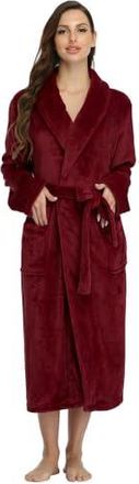 Generic QXDZSW Peignoir à revers de couleur unie pour femme modèle automne hiver serviette de visage chaude et confortable à manches longues, rouge vin, XXL