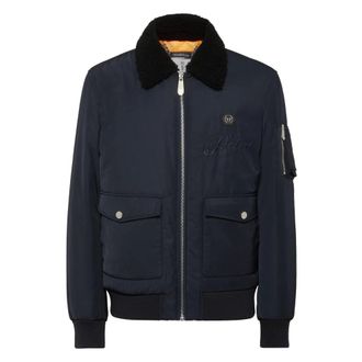 Philipp Plein Homme, Vestes, Bleu, Taille: M Blouson aviateur en nylon avec col en peau de mouton retourn&eacute;e